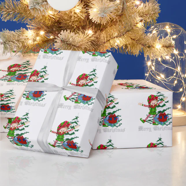 Christmas Elf Holiday wrapping paper | Zazzle