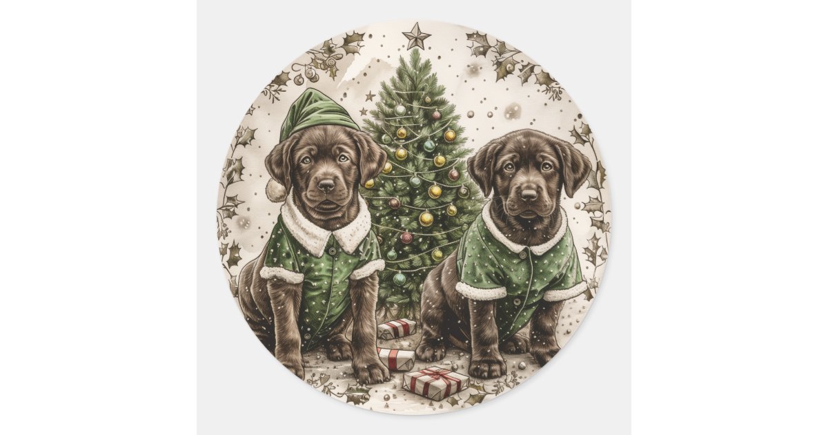 Christmas Elf Labrador Retriever Puppy Classic Round Sticker | Zazzle