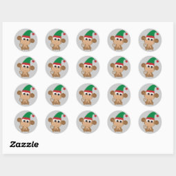 Christmas Elf Monkey Classic Round Sticker | Zazzle