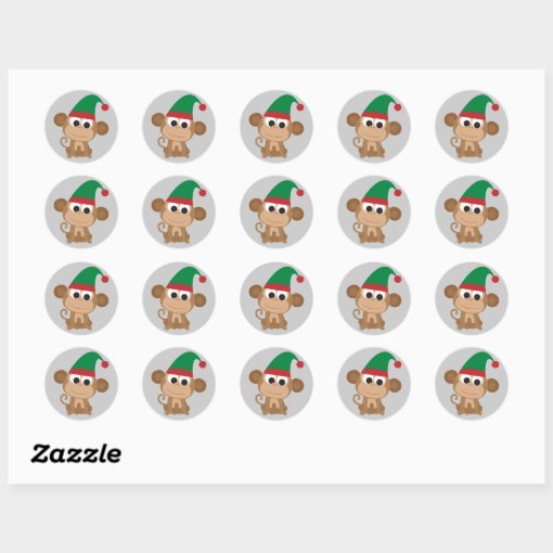 Christmas Elf Monkey Classic Round Sticker | Zazzle