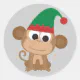 Christmas Elf Monkey Classic Round Sticker | Zazzle