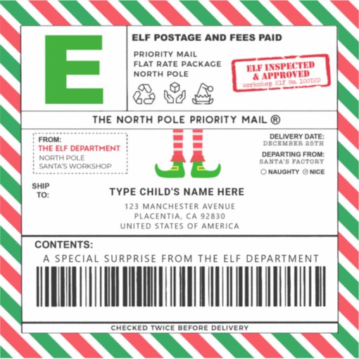 Christmas Elf North Pole Address Shipping Labels | Zazzle