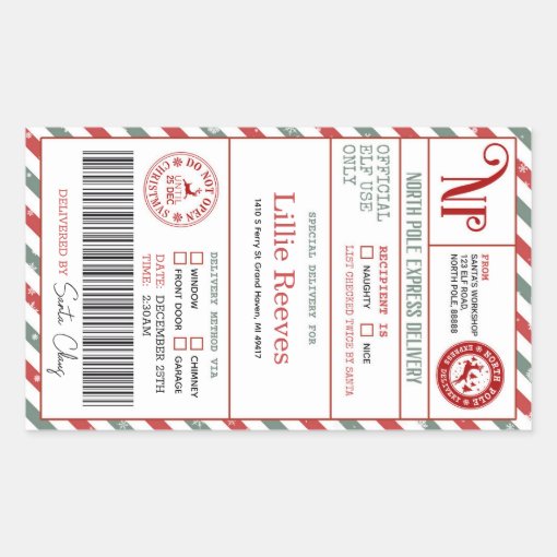 Christmas Elf North Pole Special Delivery Shipping Rectangular Sticker ...