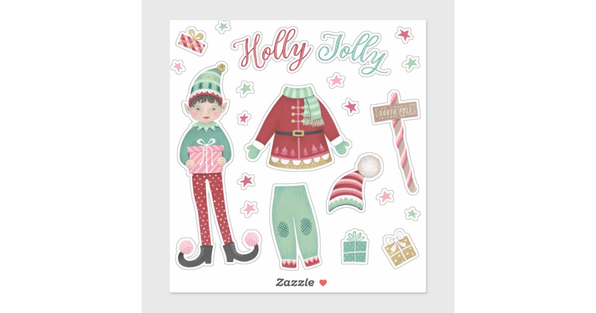 Christmas Elf Paper Doll Sticker Sheet | Zazzle