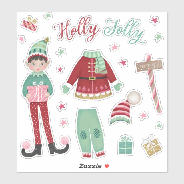 Christmas Elf Paper Doll Sticker Sheet | Zazzle