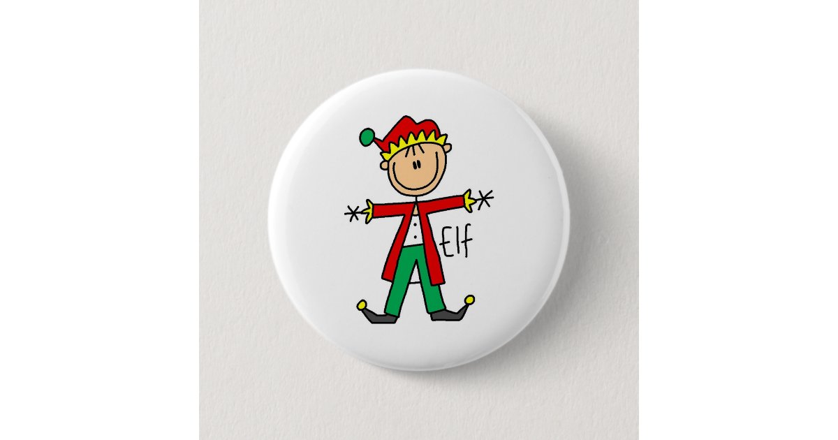 Christmas Elf Stick Figure Button | Zazzle
