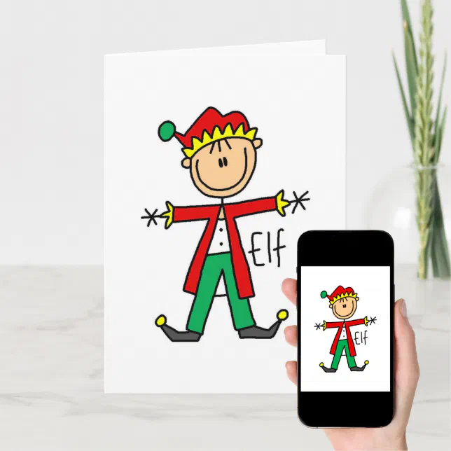 Christmas Elf Stick Figure Card | Zazzle