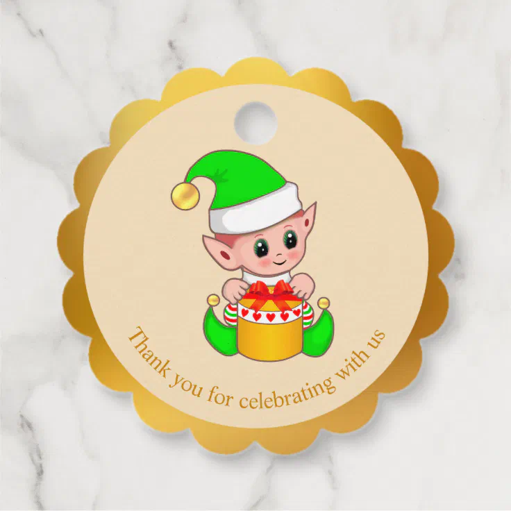 Christmas elf thank you favor tags | Zazzle