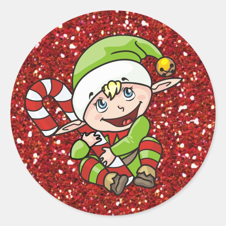 Christmas Elf with Candy Cane Stickers | Zazzle