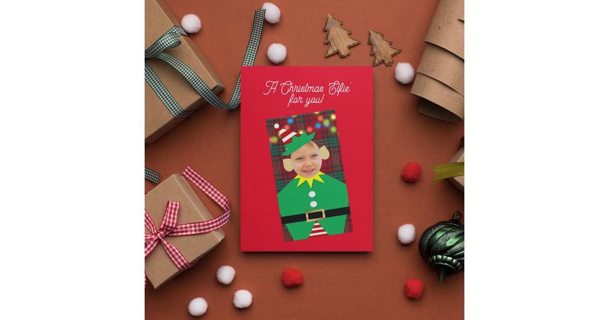 Christmas Elfie Personalized Photo Christmas Holiday Card | Zazzle