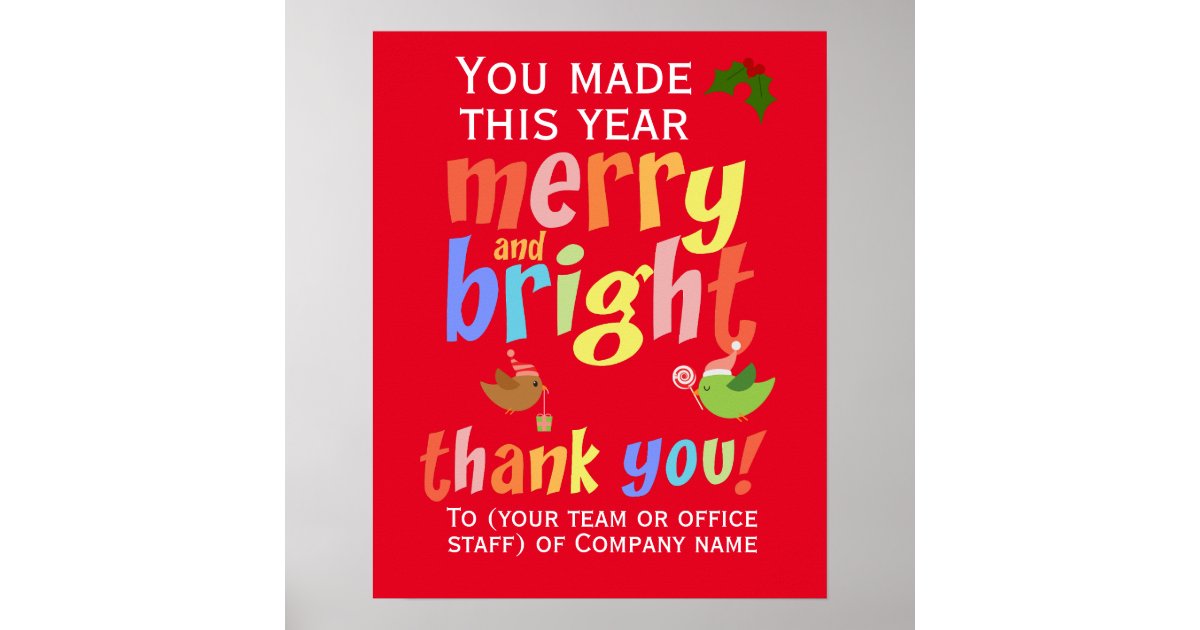 Christmas Employee Thank You Appreciation Poster | Zazzle