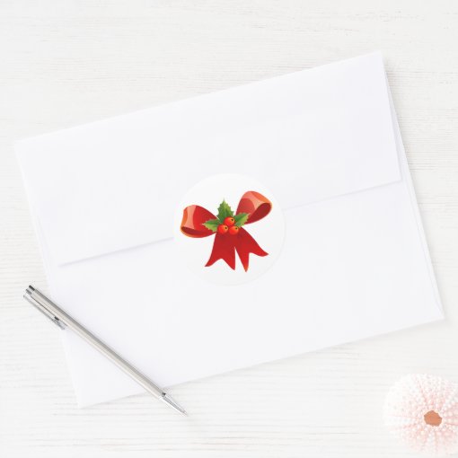Christmas Envelope Seals Stickers Red Ribbon Holly | Zazzle