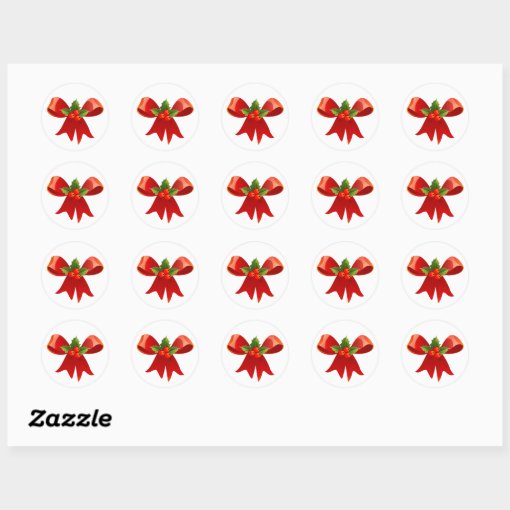 Christmas Envelope Seals Stickers Red Ribbon Holly | Zazzle