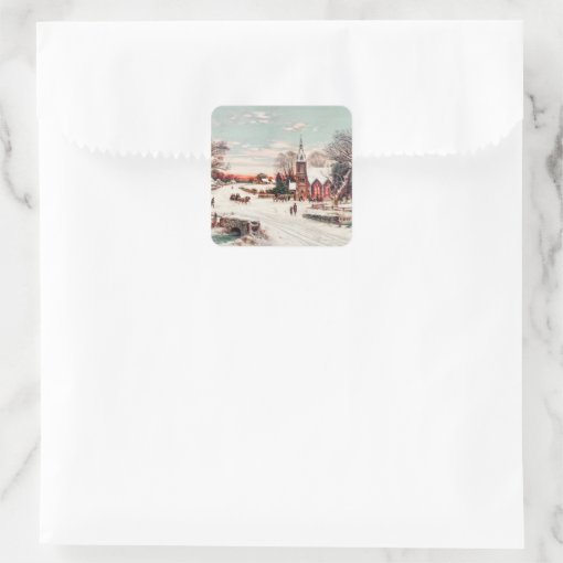 Christmas Eve by Hoover & Son Painting Holiday Square Sticker | Zazzle