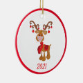 Christmas Face Mask Rudolph Reindeer 2021 Ceramic Ornament | Zazzle