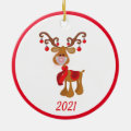 Christmas Face Mask Rudolph Reindeer 2021 Ceramic Ornament | Zazzle