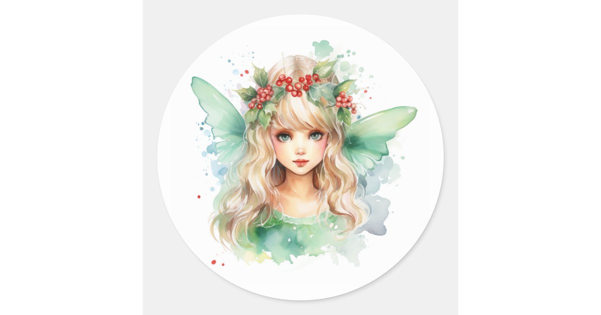 Christmas fairy classic round sticker | Zazzle