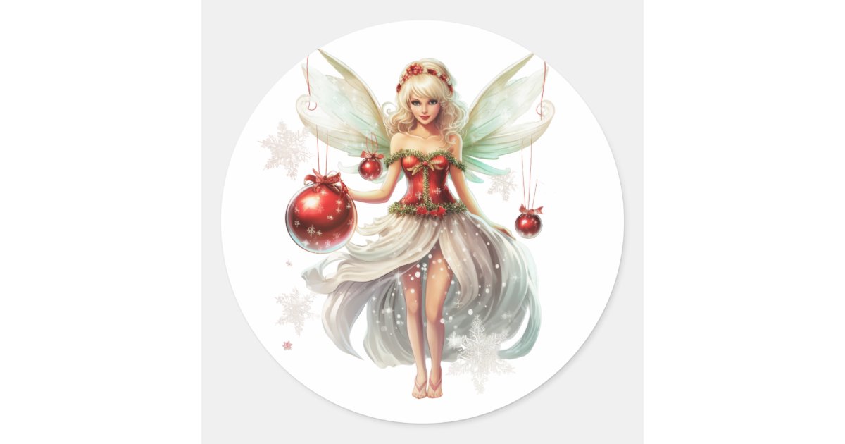Christmas fairy classic round sticker | Zazzle