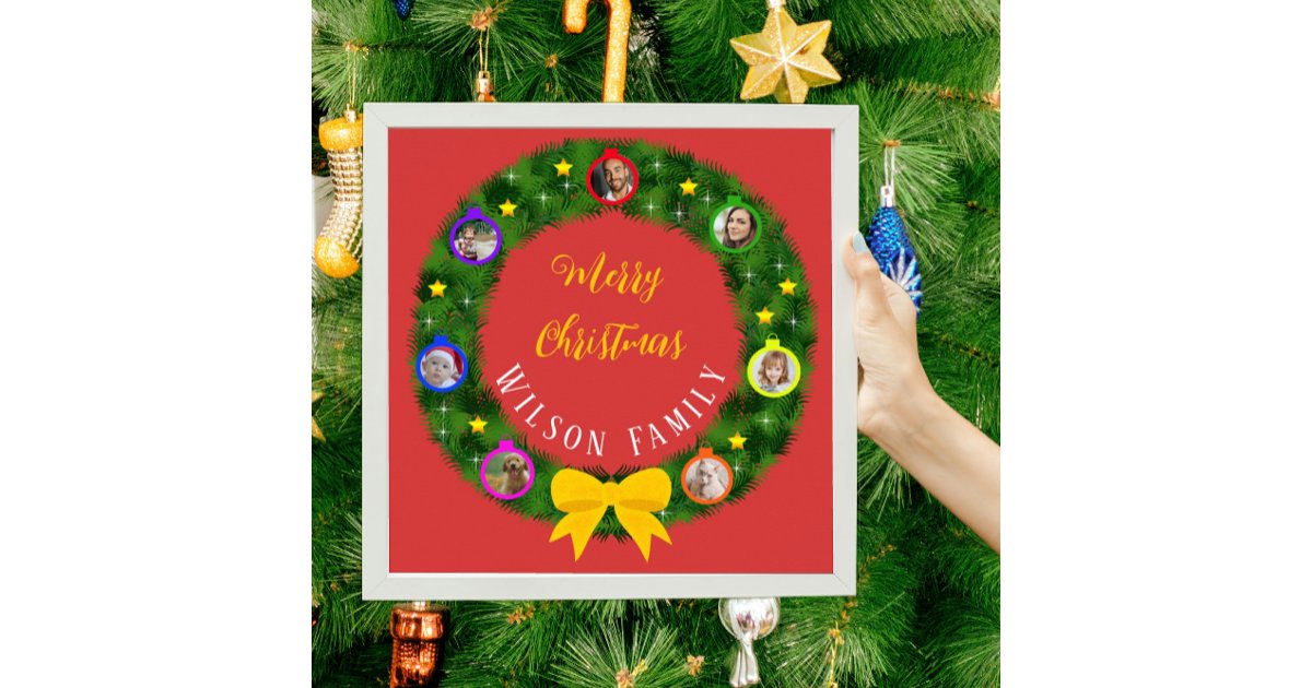 Christmas Family Photos Lamp Mistletoe Poster | Zazzle