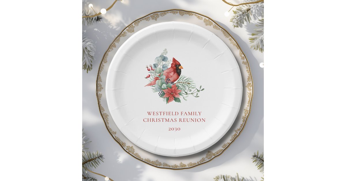 Christmas Family Reunion Red Cardinal Party Paper Plates | Zazzle