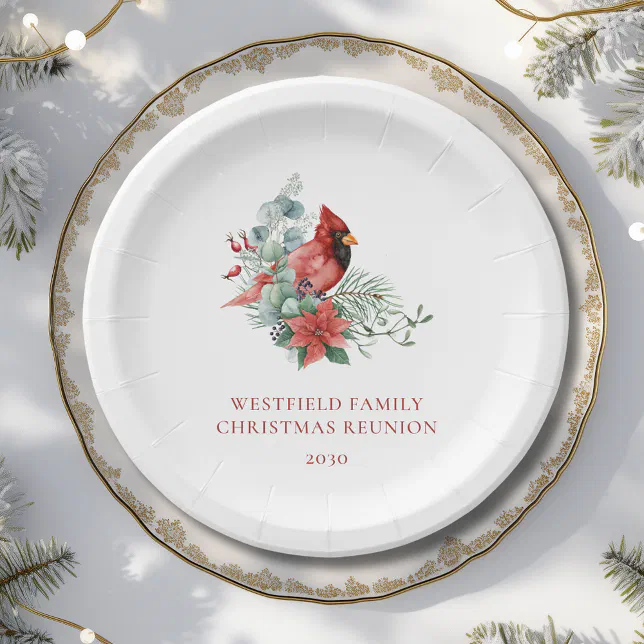 Christmas Family Reunion Red Cardinal Party Paper Plates | Zazzle