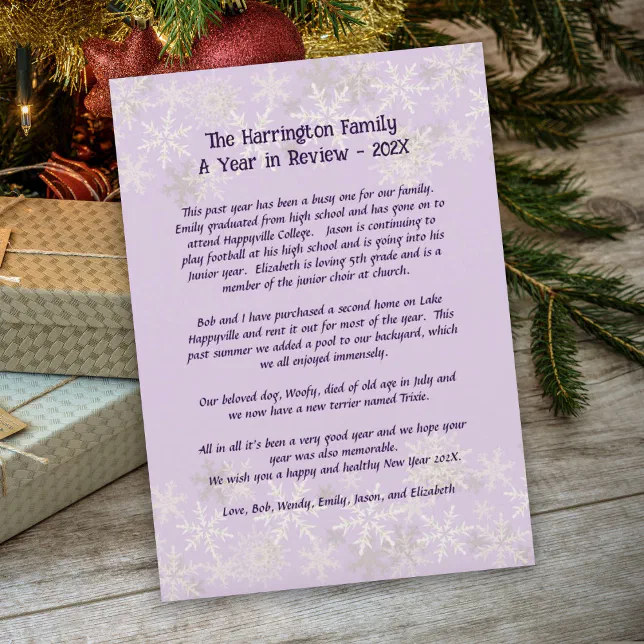 Christmas Family Update Letter Snowflakes Card | Zazzle