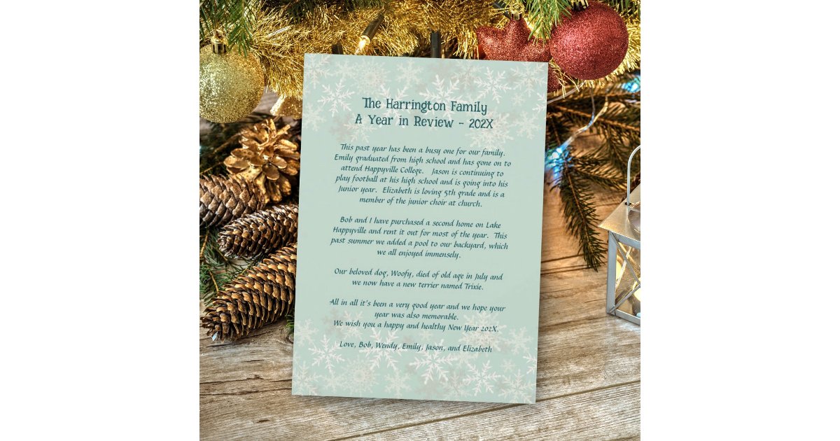 Christmas Family Update Letter Snowflakes Card | Zazzle