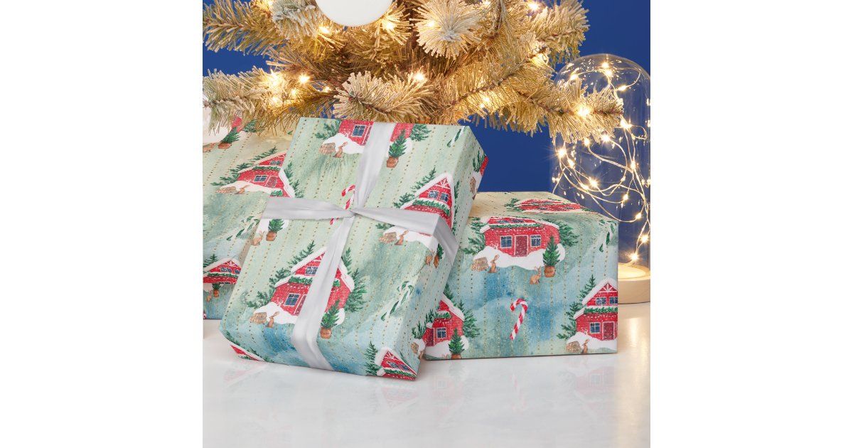 Christmas farm cozy paper farm house and trees | Zazzle