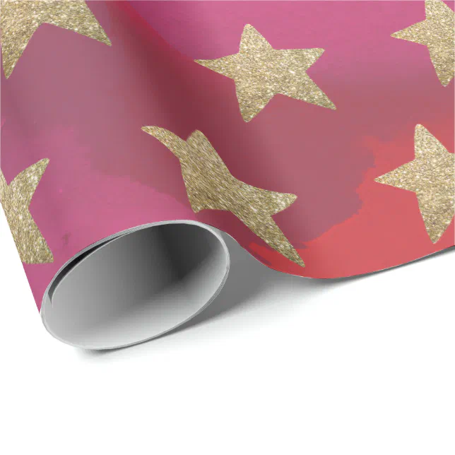 Christmas Faux Glitter Stars Gift Wrapping Paper | Zazzle