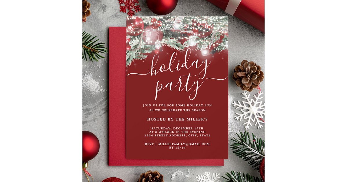 Christmas Festive Foliage Lights Holiday Invitation | Zazzle