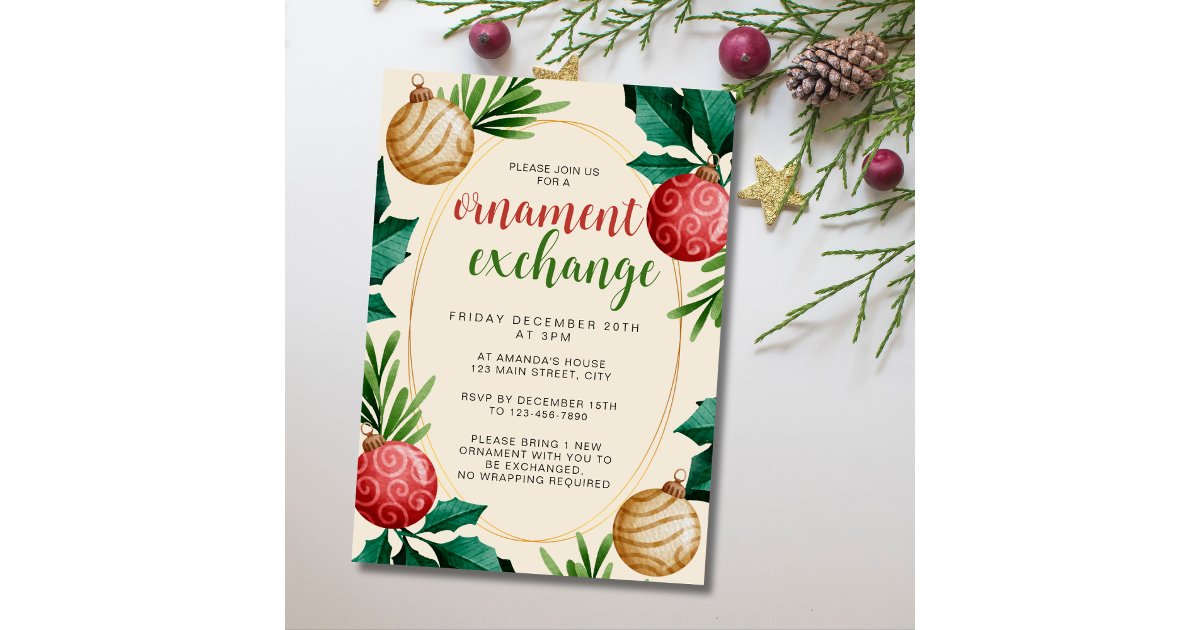 Christmas Festive Ornament Exchange Party Invitation | Zazzle