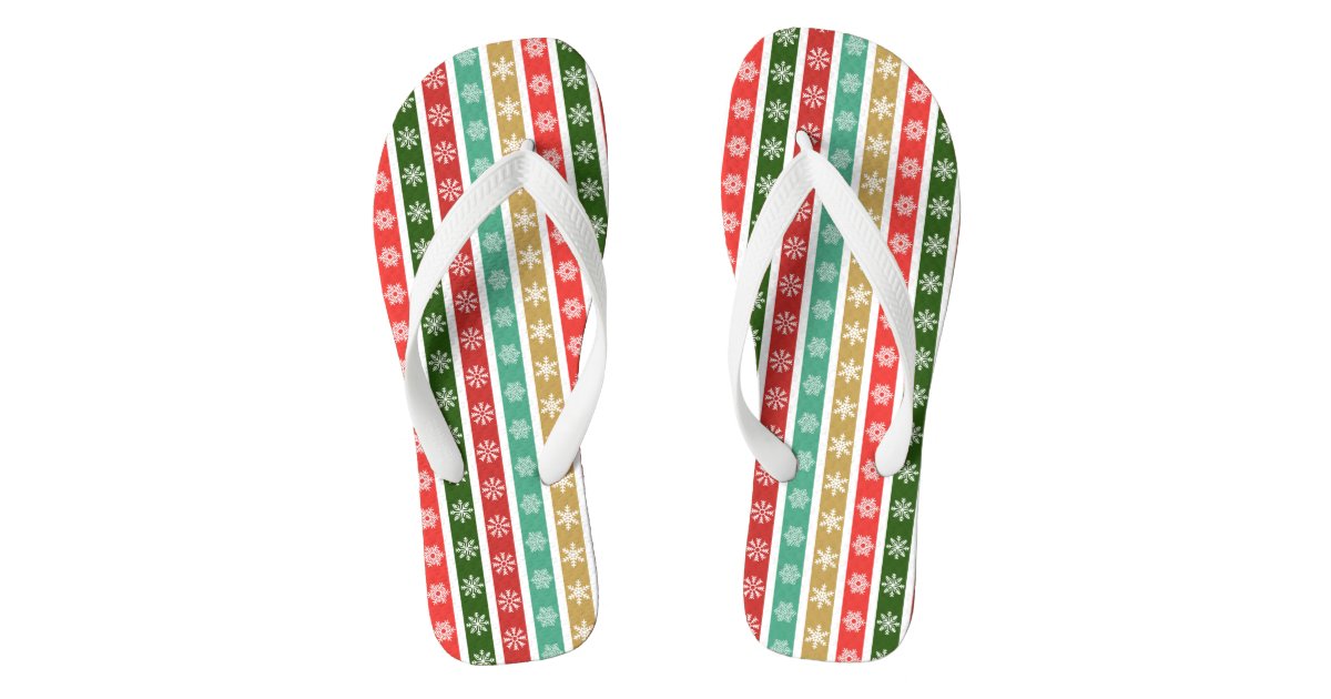 Christmas Festive patterns and colors Flip Flops | Zazzle