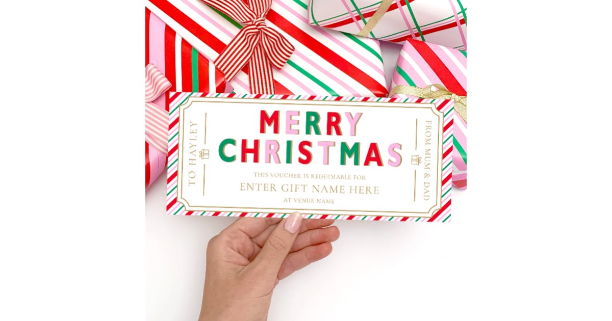 Christmas Festive Stripe Gift Voucher Card | Zazzle
