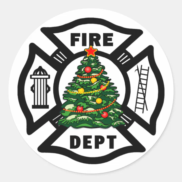 Christmas Fire Dept Classic Round Sticker | Zazzle