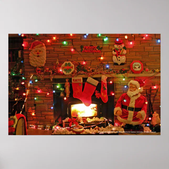 CHRISTMAS FIREPLACE POSTER | Zazzle
