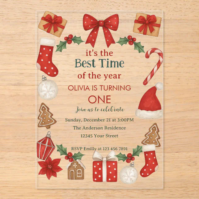 Christmas First Birthday Invitation | Festive | Zazzle