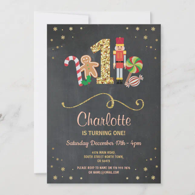 Christmas First One Birthday Holidays Chalk Invite | Zazzle