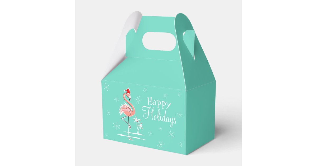 Christmas Flamingo Happy Holidays favor box gable | Zazzle