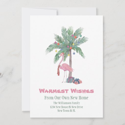 Christmas Flamingo New Home Warmest Wishes Holiday Card | Zazzle