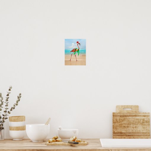 Christmas Flamingo on the Beach Poster | Zazzle