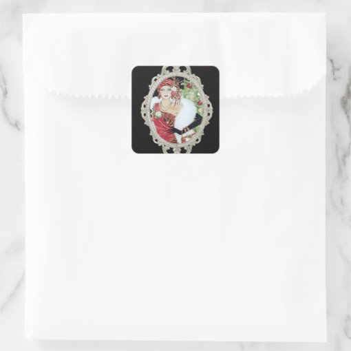 Christmas Flapper Girl Dazzling Red and Gold Dress Square Sticker | Zazzle