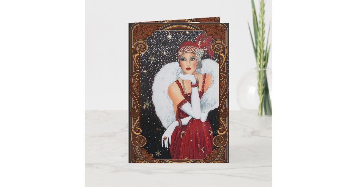 Christmas Flapper Girl Star-Drenched Night Sky Holiday Card | Zazzle