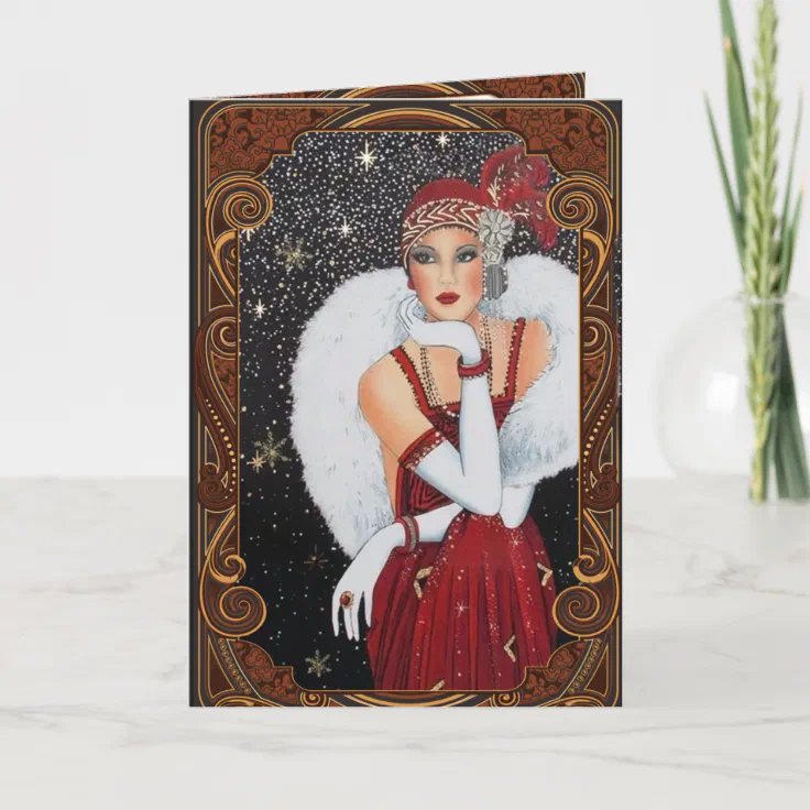 Christmas Flapper Girl Star-Drenched Night Sky Holiday Card | Zazzle