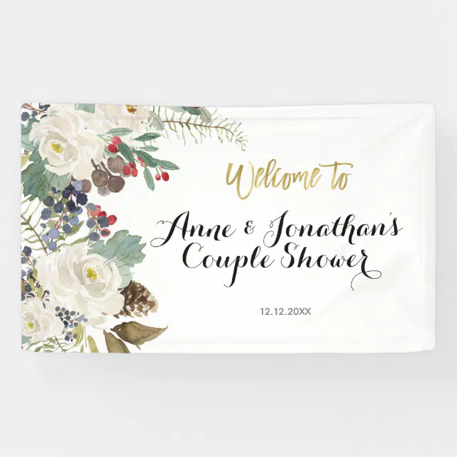 Christmas Floral Couple Shower Banner | Zazzle