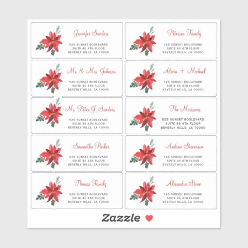 Christmas floral individual guest address labels | Zazzle