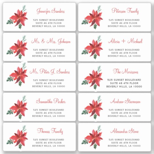 Christmas floral individual guest address labels | Zazzle.com