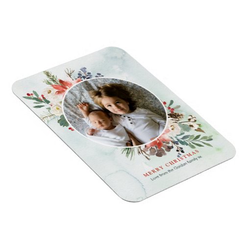 Christmas Floral Magnetic Photo card Magnet | Zazzle