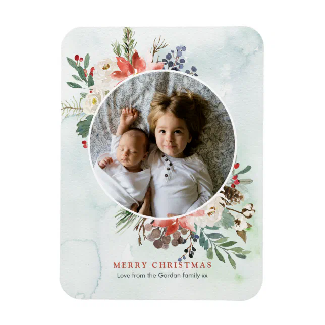 Christmas Floral Magnetic Photo card Magnet | Zazzle
