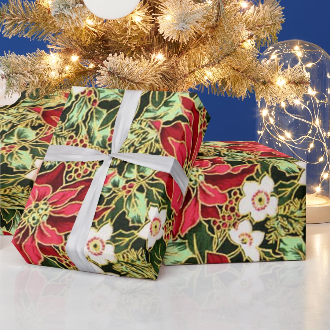 Christmas Floral pattern wrapping paper | Zazzle