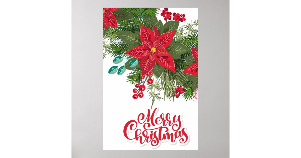 Christmas Floral Poinsettia Poster | Zazzle